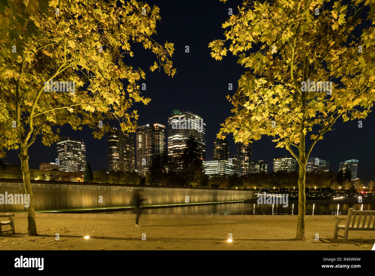 USA, Washington State, Bellevue. Downtown Park and skyline Stock Photo ...