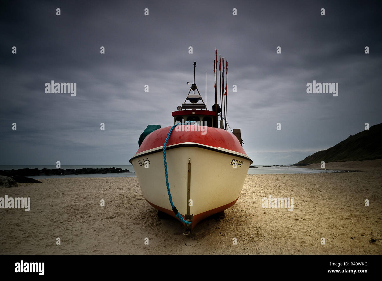 fishing boat in loekken Stock Photo - Alamy
