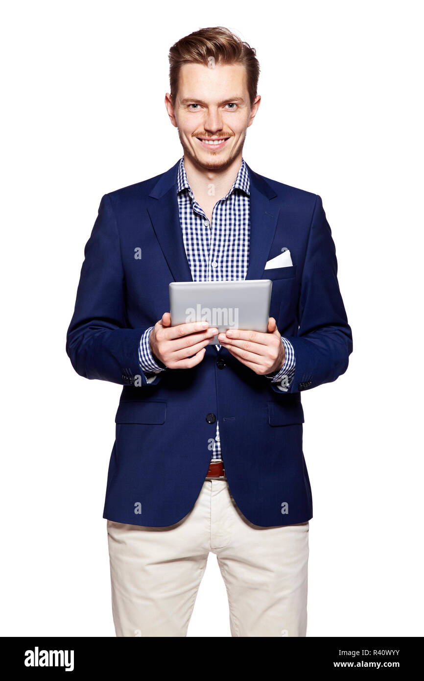 Email man using tablet Cut Out Stock Images & Pictures - Alamy