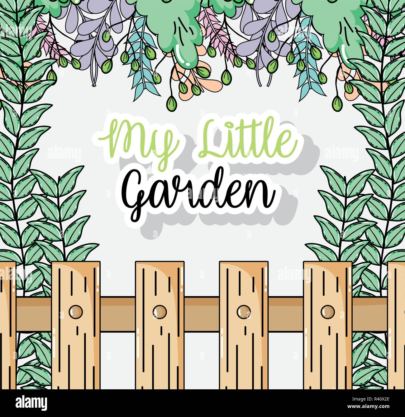 wood fence with plants branches leaves vector illustration Stock Vector ...