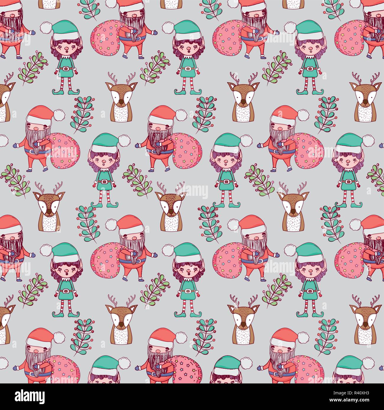 elf with santa claus and leaves background vector illustration Stock ...