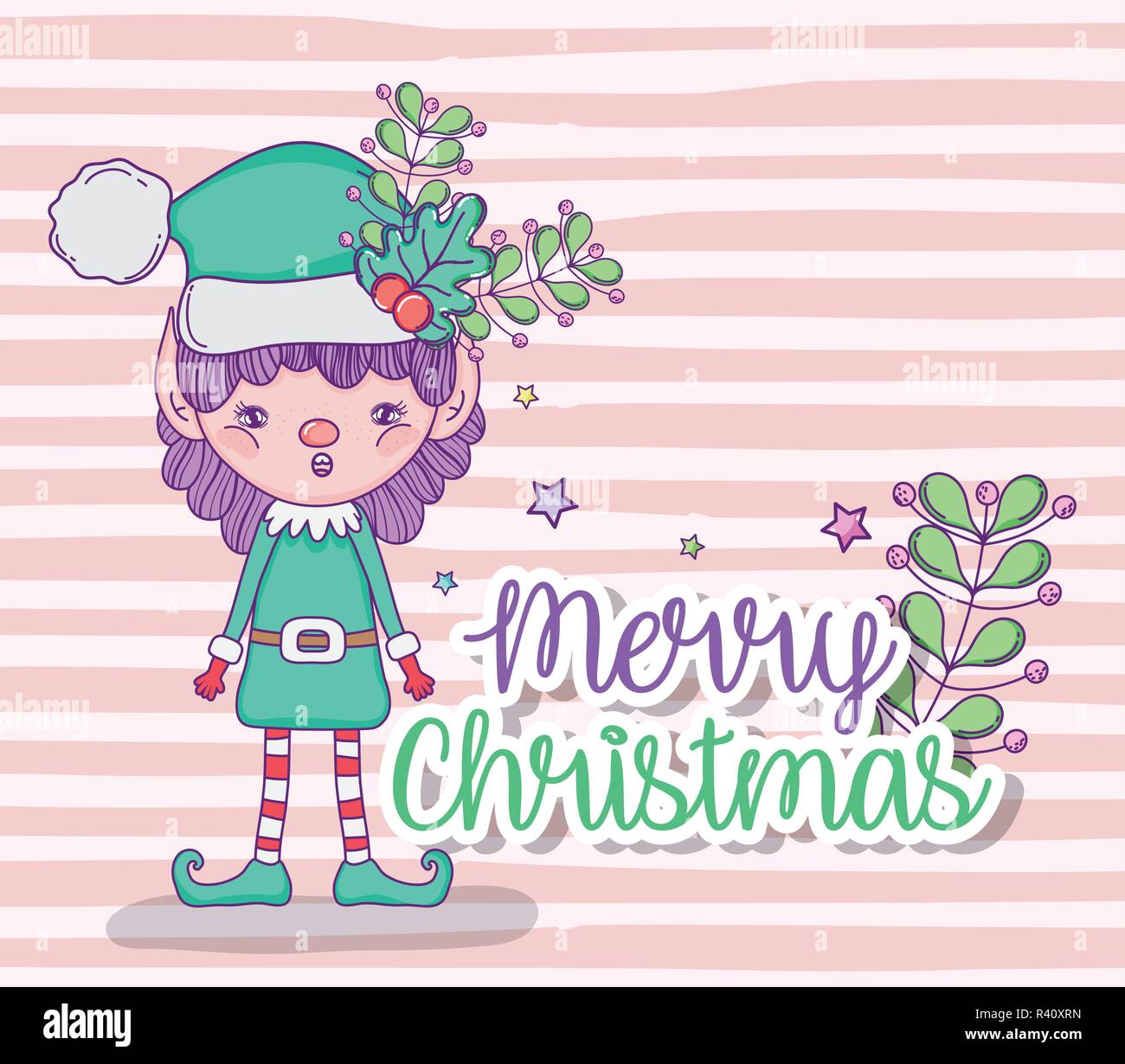 elf with branches leaves ans stars decoration vector illustration Stock ...