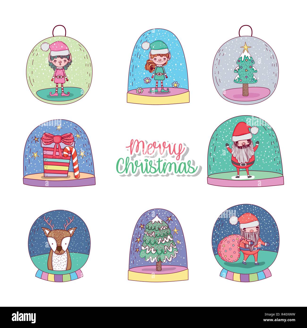 set snowing glass ball decoration to christmas vector illustration ...