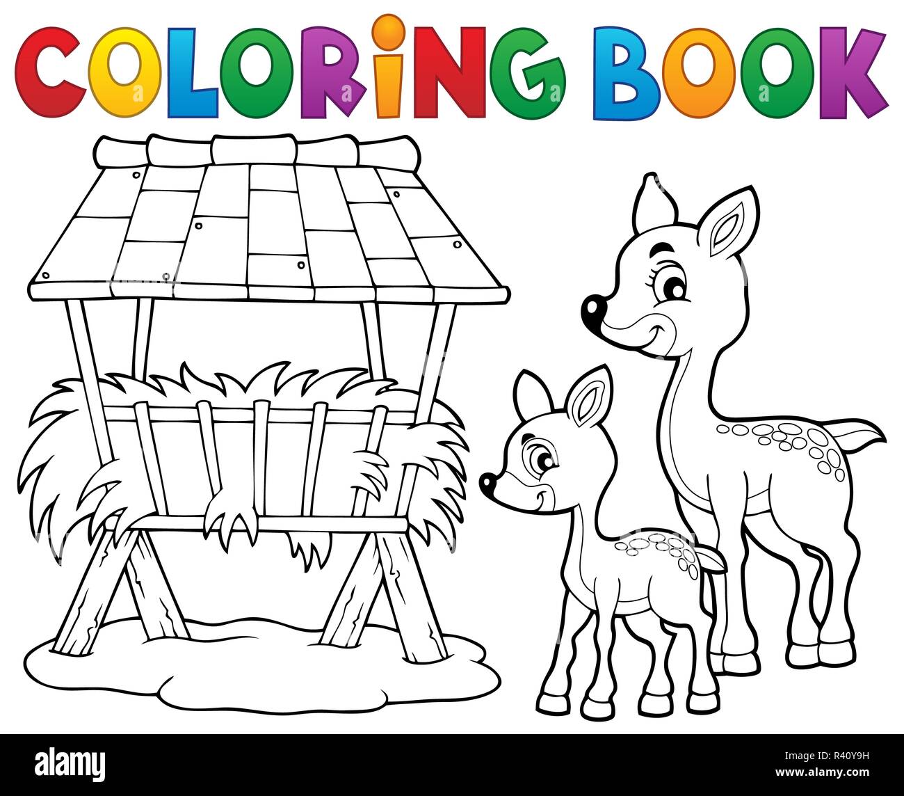 Coloring book deer theme 3 Stock Photo - Alamy