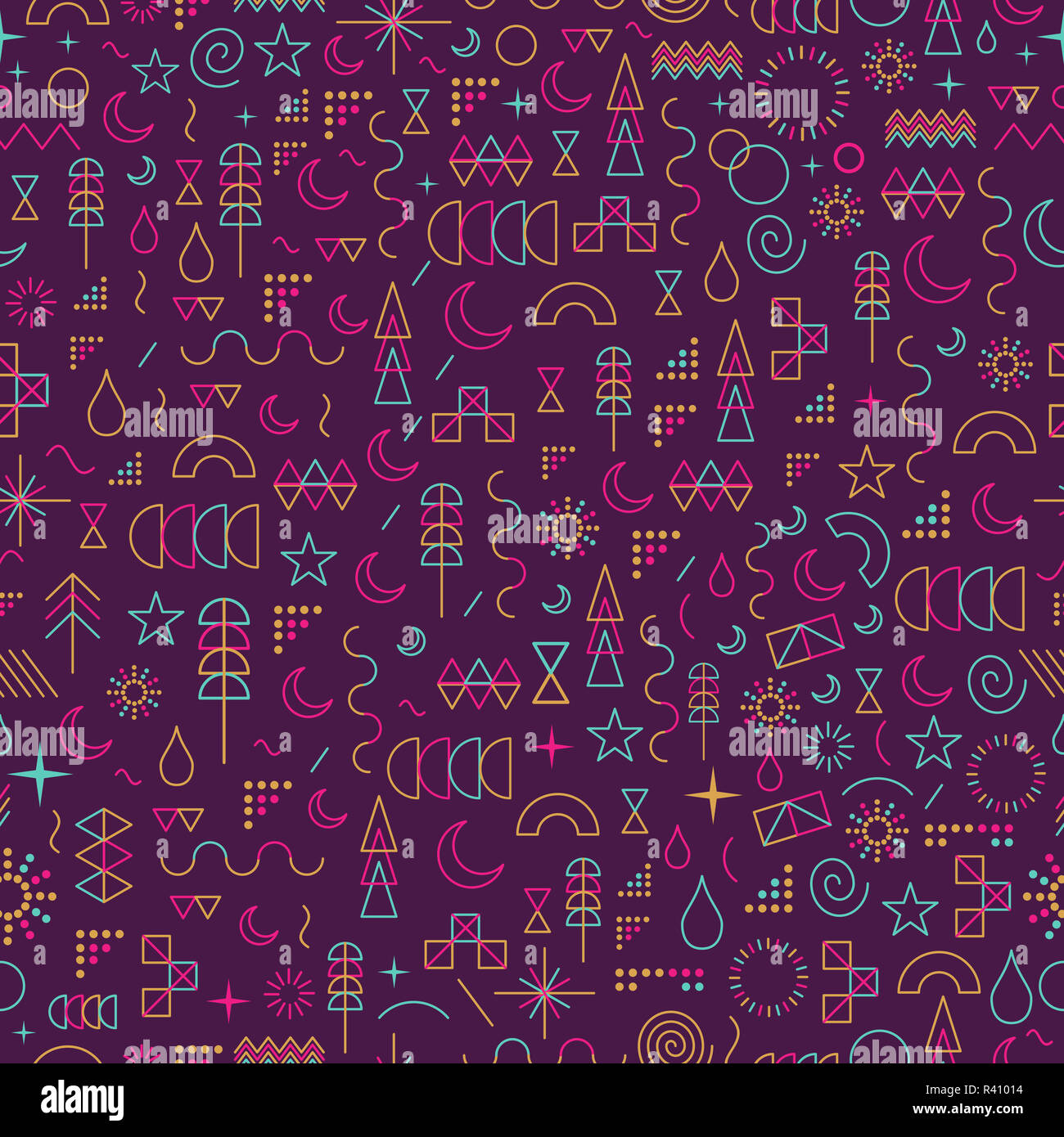 Line art outline seamless pattern color elements Stock Photo - Alamy