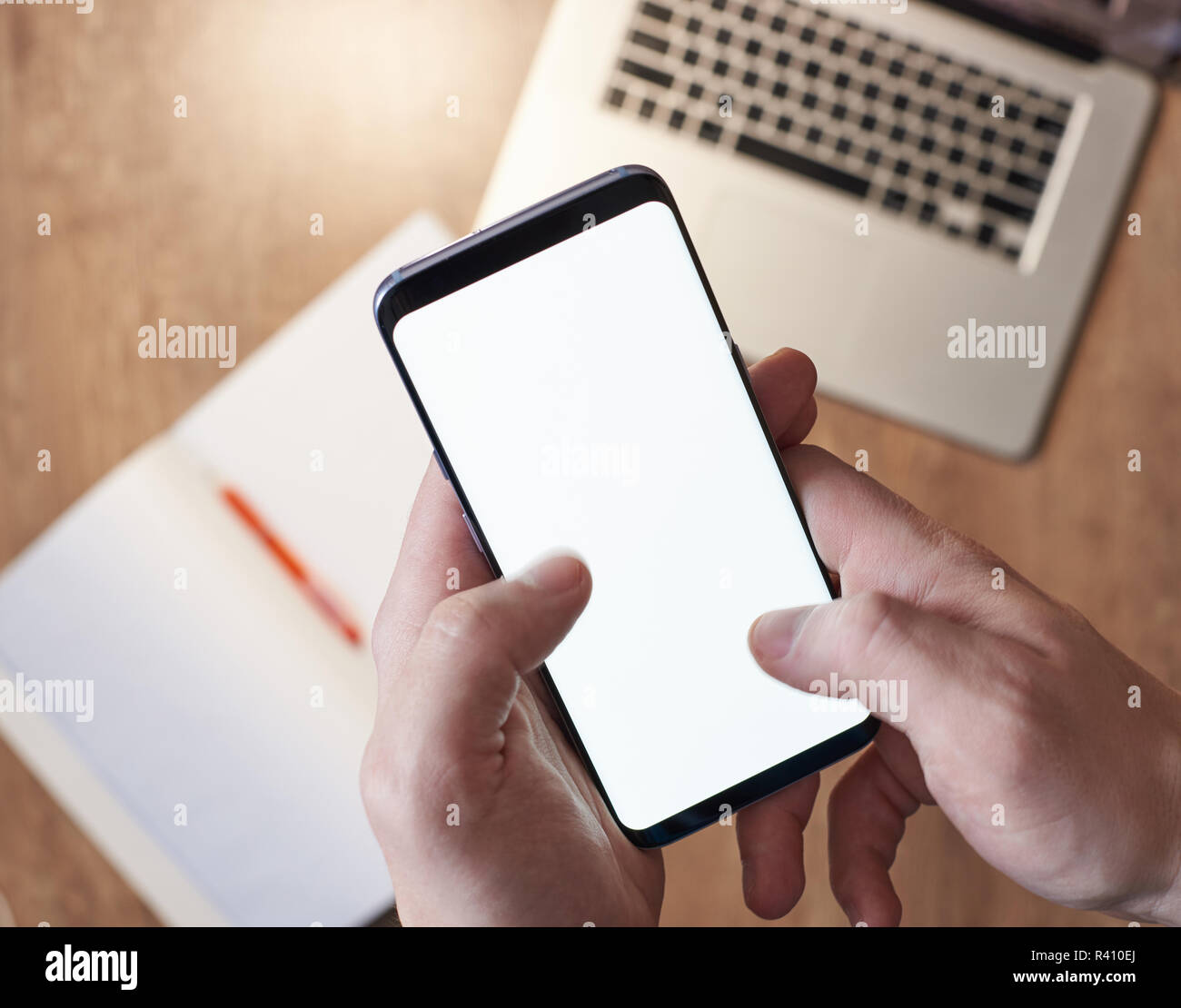 Using smartphone for online study. Mock up of modern smartphone in ...