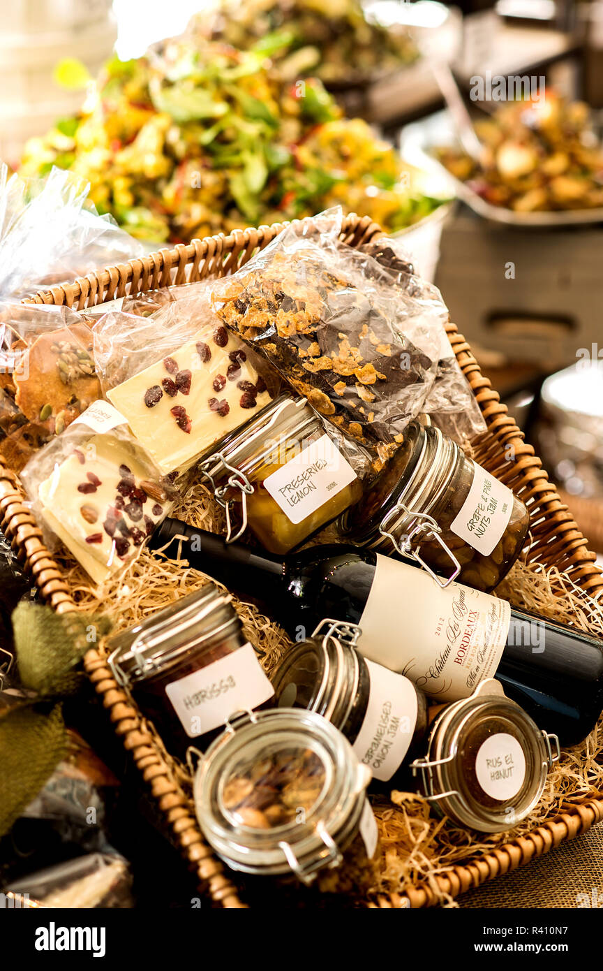 Assorted fresh groceries in basket Stock Photo - Alamy
