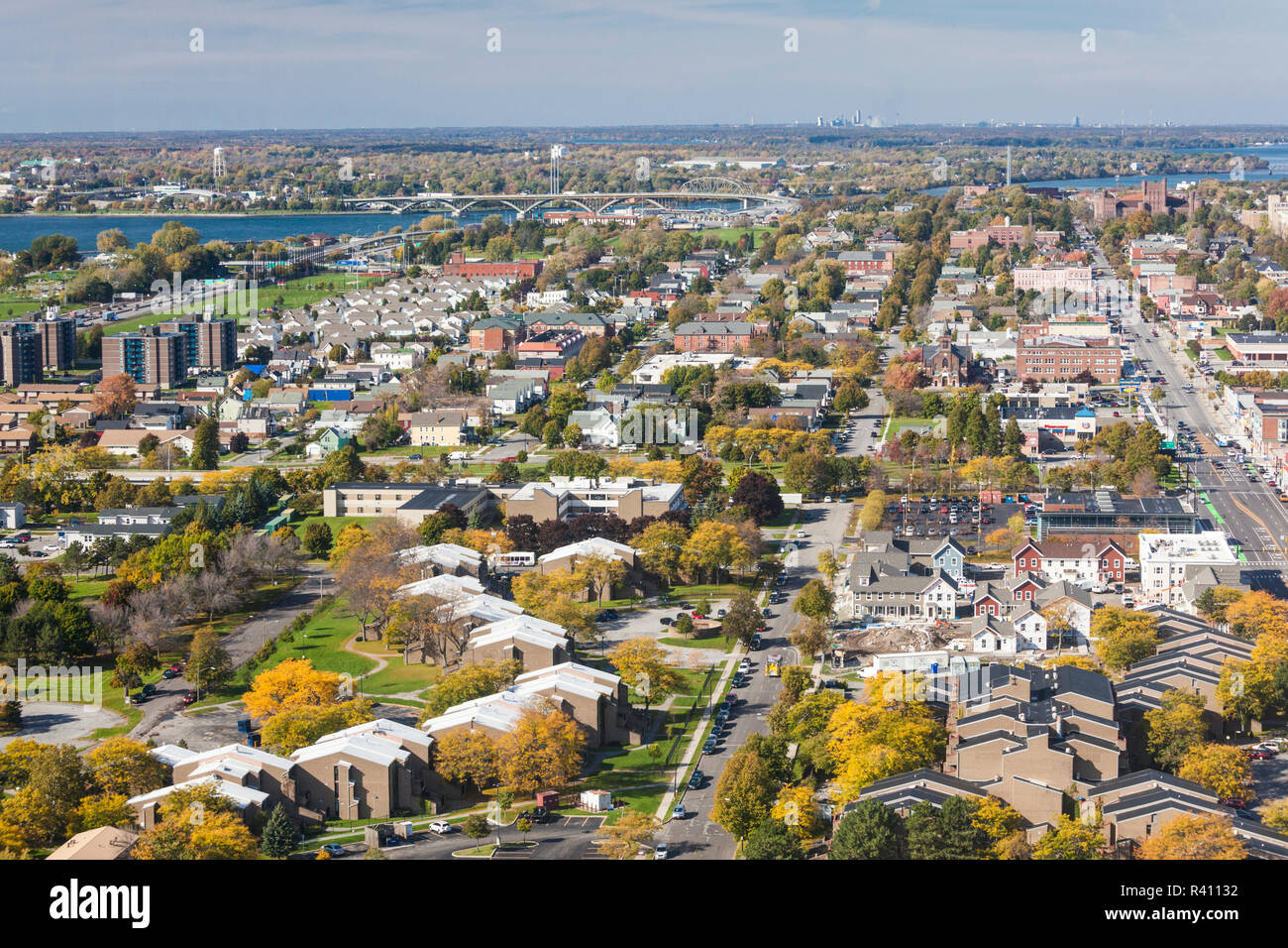 USA, Western New York, Buffalo, elevated view of downtown north Stock ...