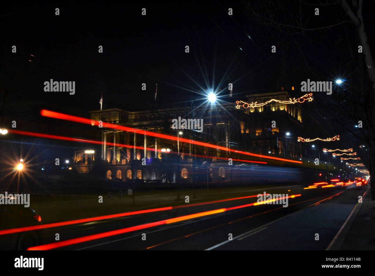 Captured lights of a street in Belgrade, Serbia, long exposure Stock ...