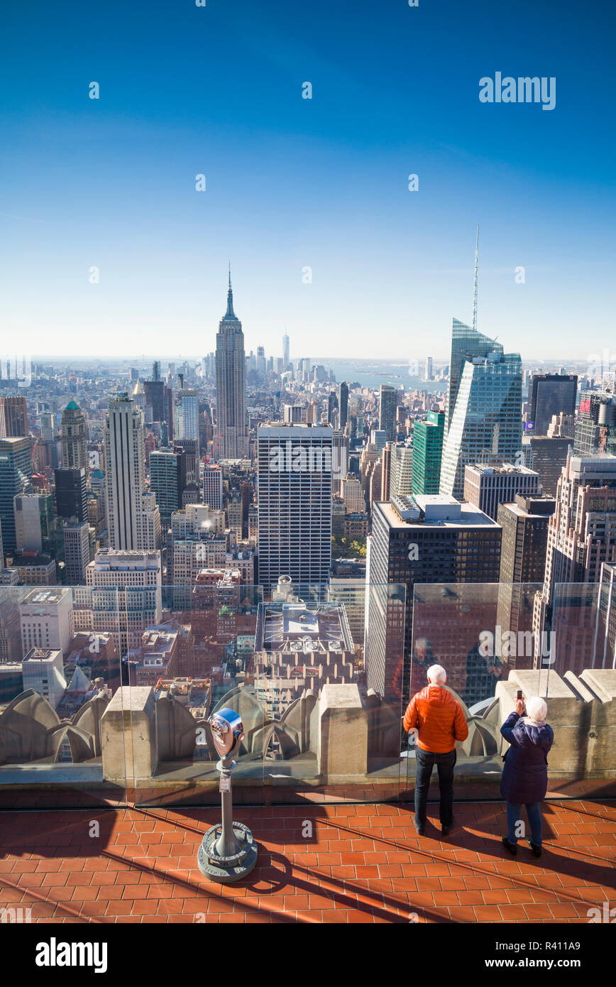 USA, New York City, Midtown Manhattan, elevated view of The Empire ...