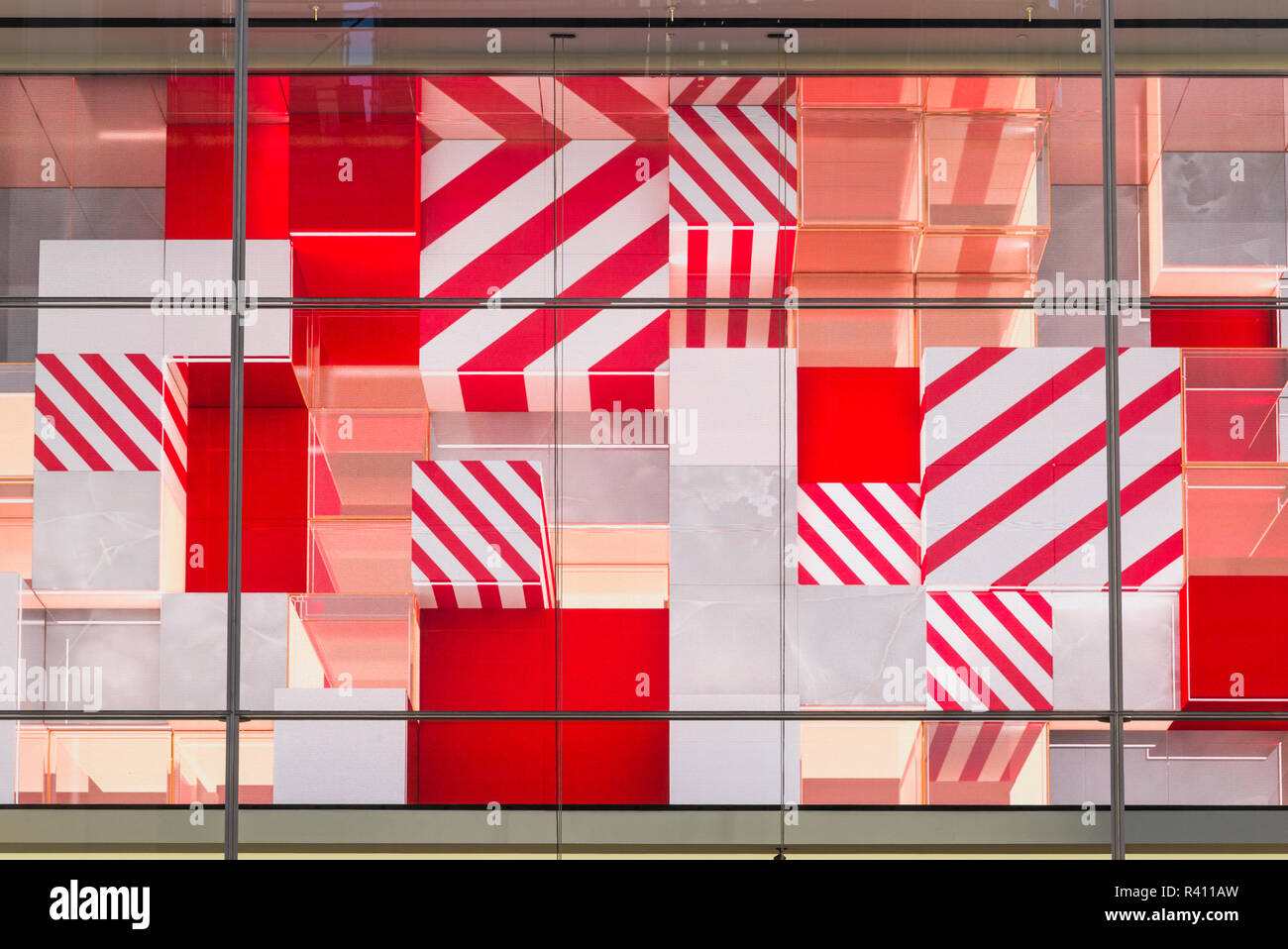 USA, New York City, Midtown Manhattan, multi colored window Stock Photo ...