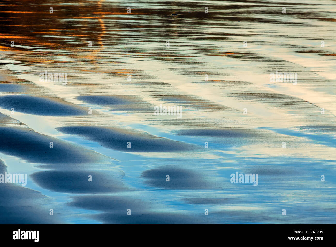 Sunset reflection on beach, Indian Beach, Ecola State Park, Oregon ...