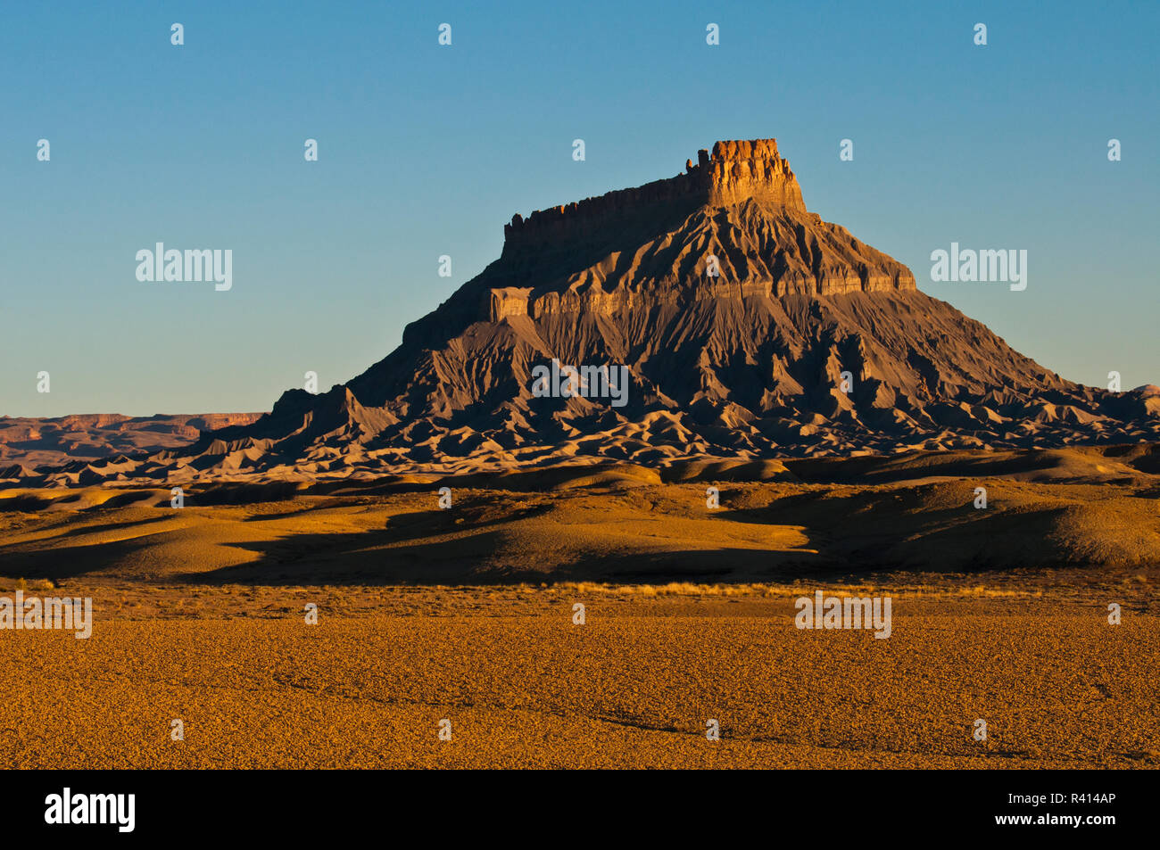 USA, Utah, Caineville, Factory Butte from Coal Mine Road in Morning ...