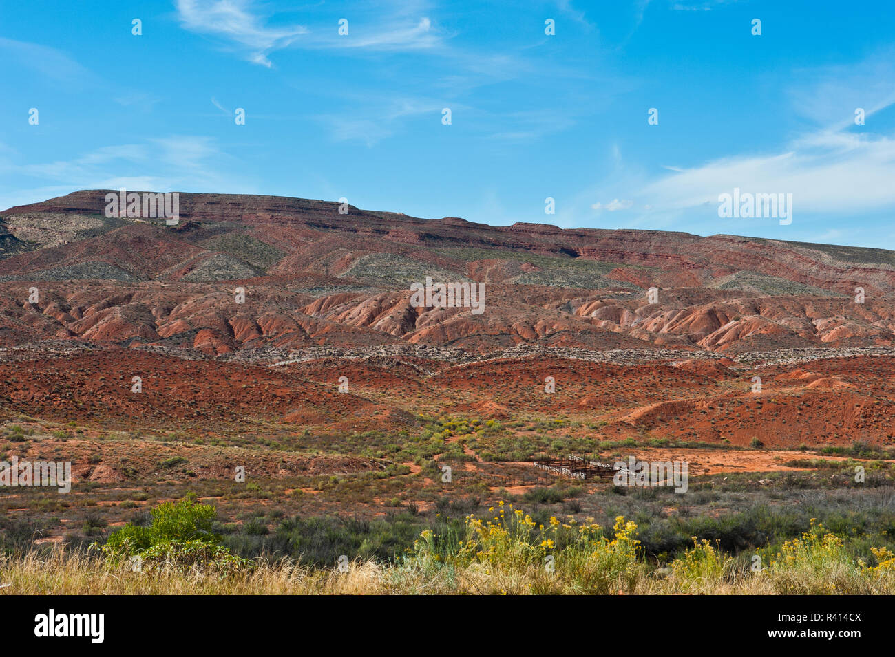 USA, Utah, Mexican Hat, Colorful Contrasting Rock Formations above the ...