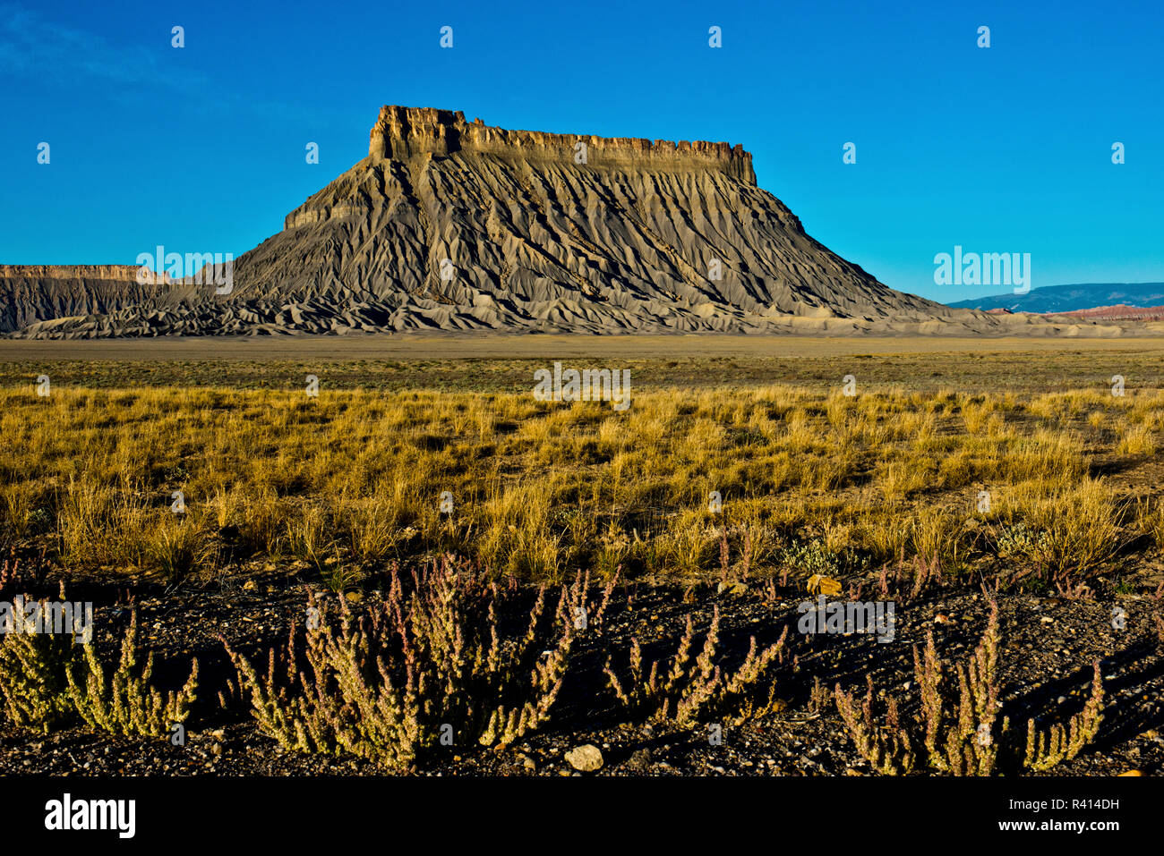 USA, Utah, Caineville, Factory Butte from Coal Mine Road Stock Photo ...