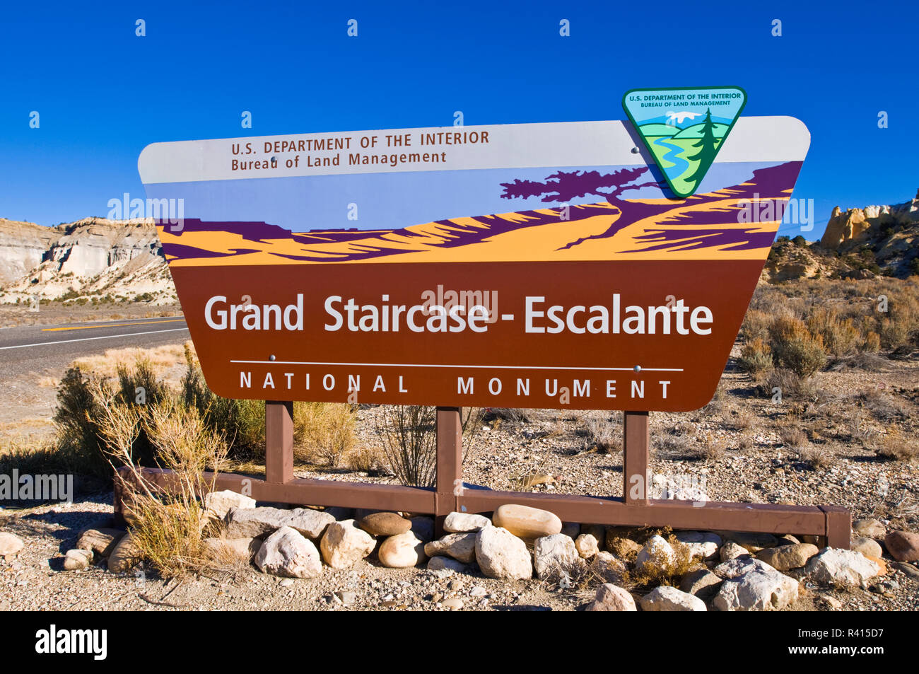 Grand staircase escalante national monument sign hi-res stock ...