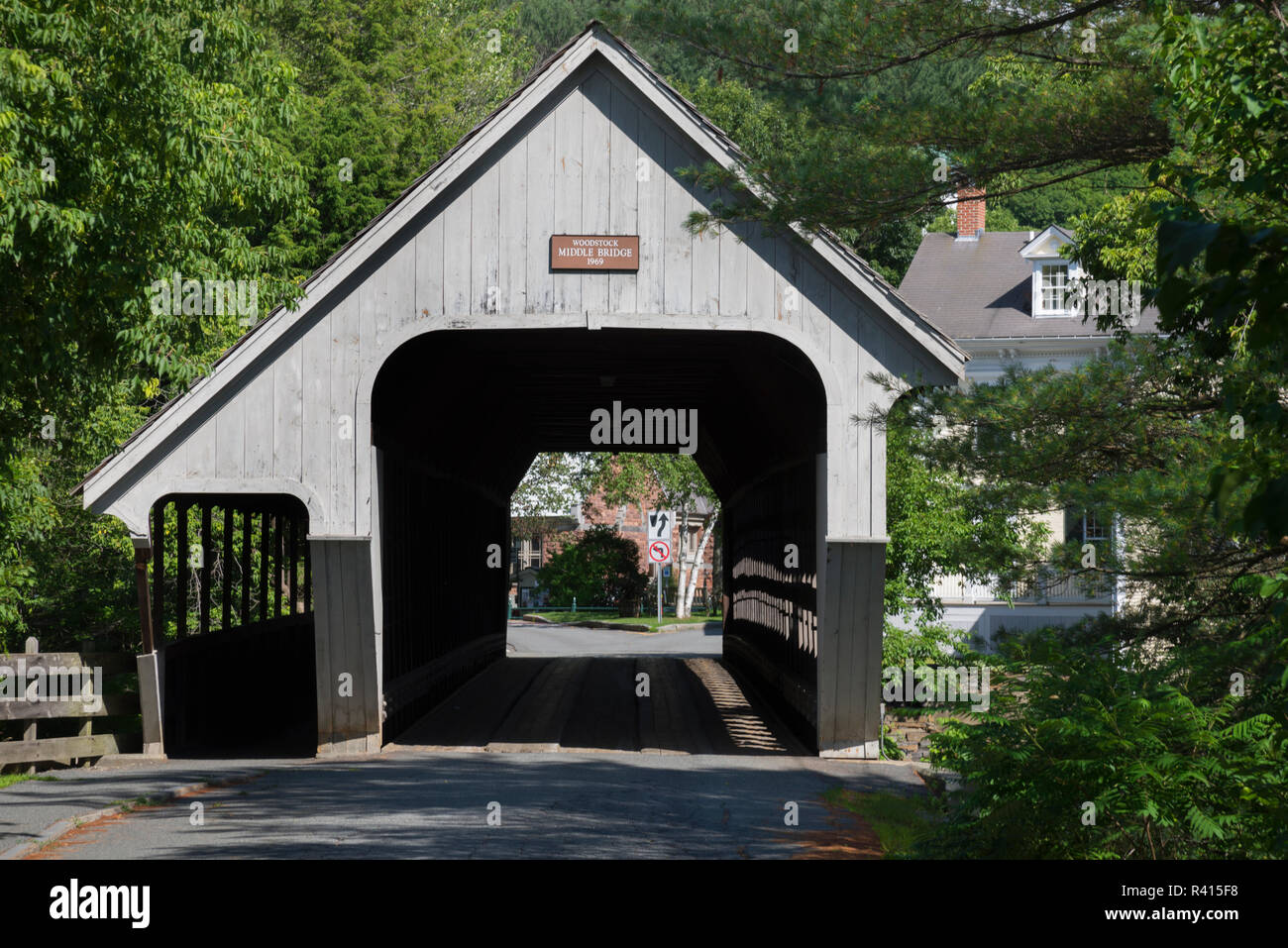 Middle Bridge in Woodstock Vermont, a covered bridge rebuilt in 1969 ...
