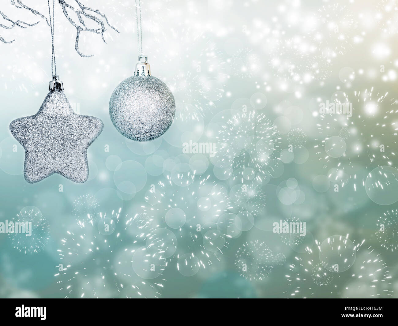 Holiday background with sparkling lights and Christmas decoration Stock ...