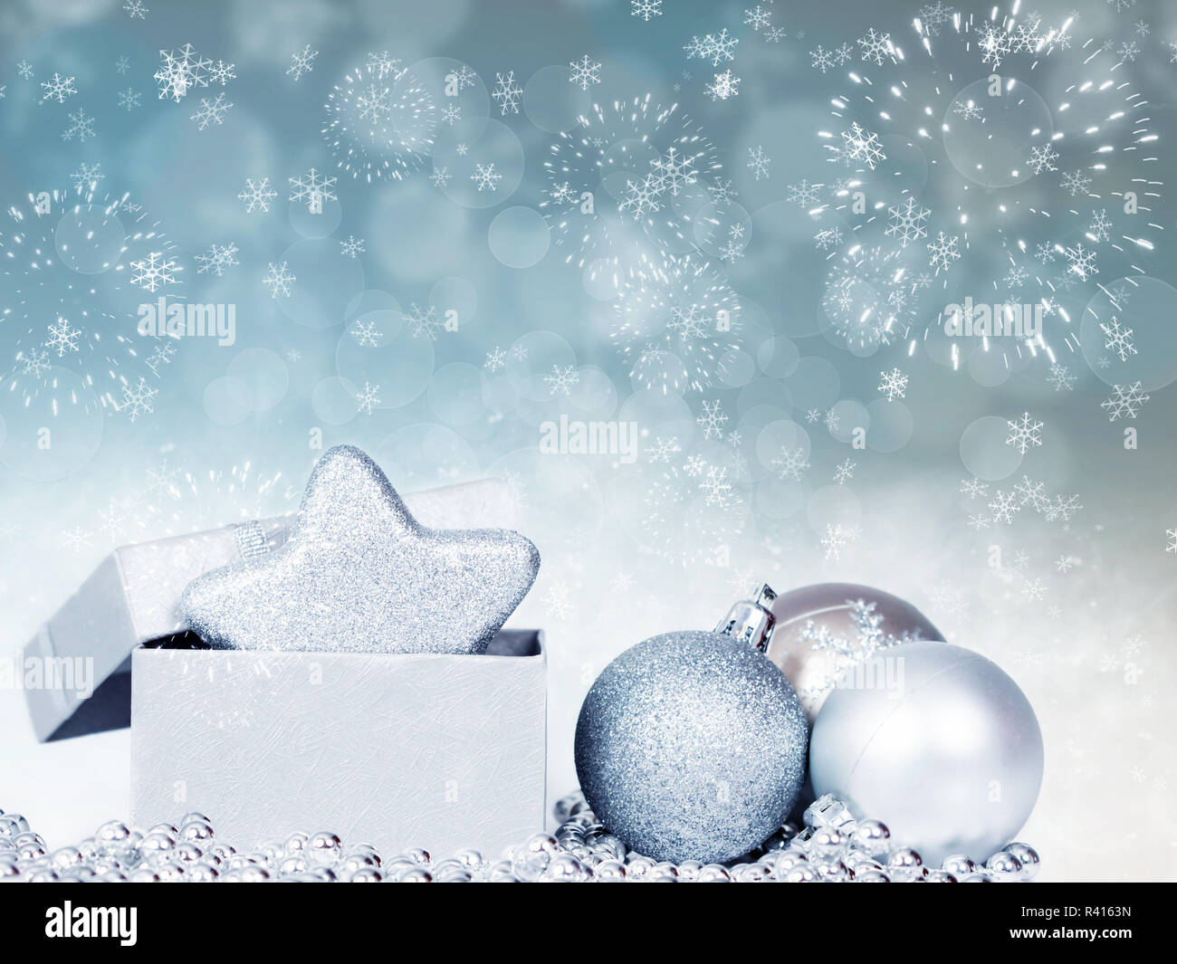 Holiday background with sparkling lights and Christmas decoration Stock ...