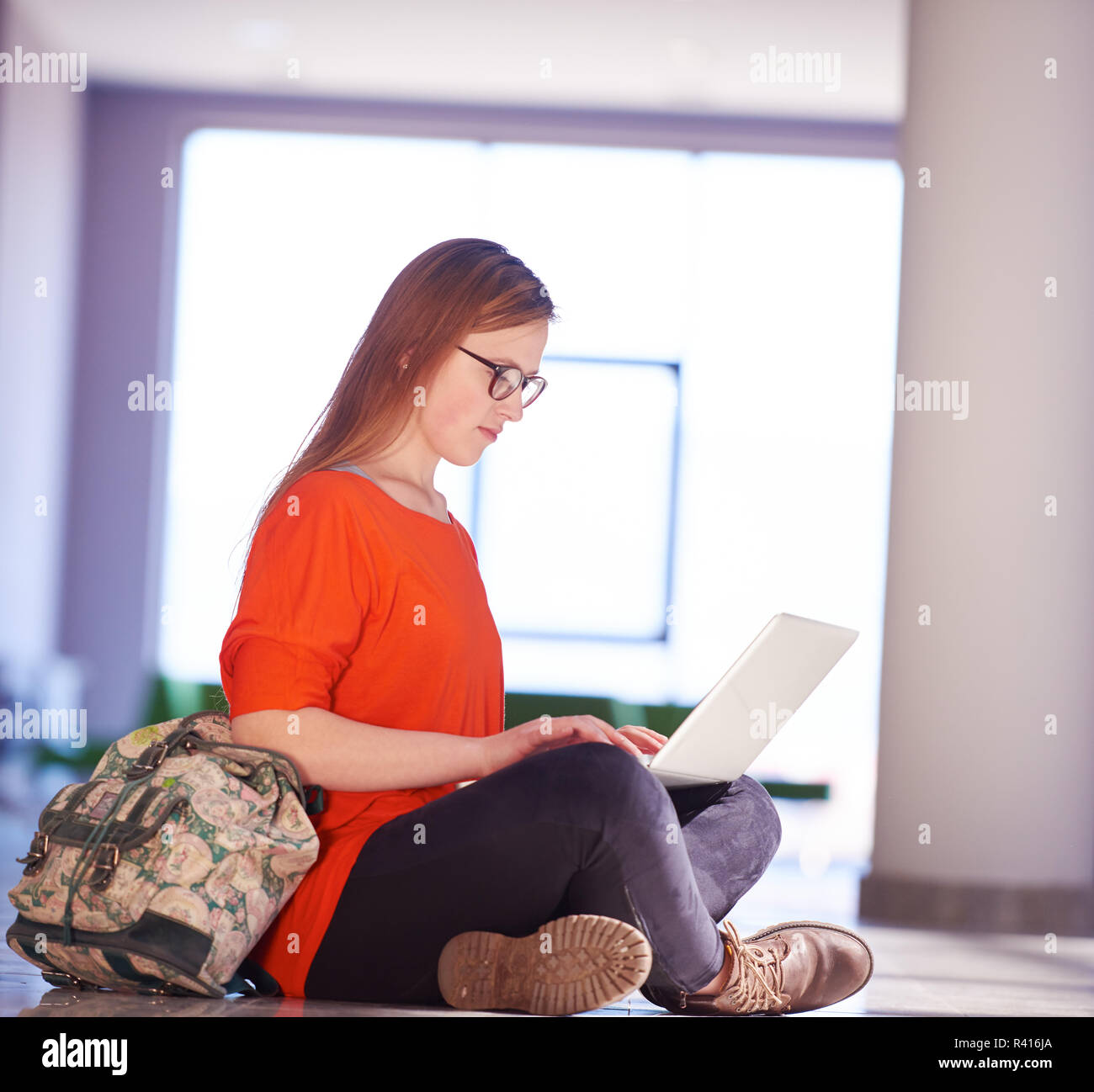 student girl with laptop computer Stock Photo - Alamy