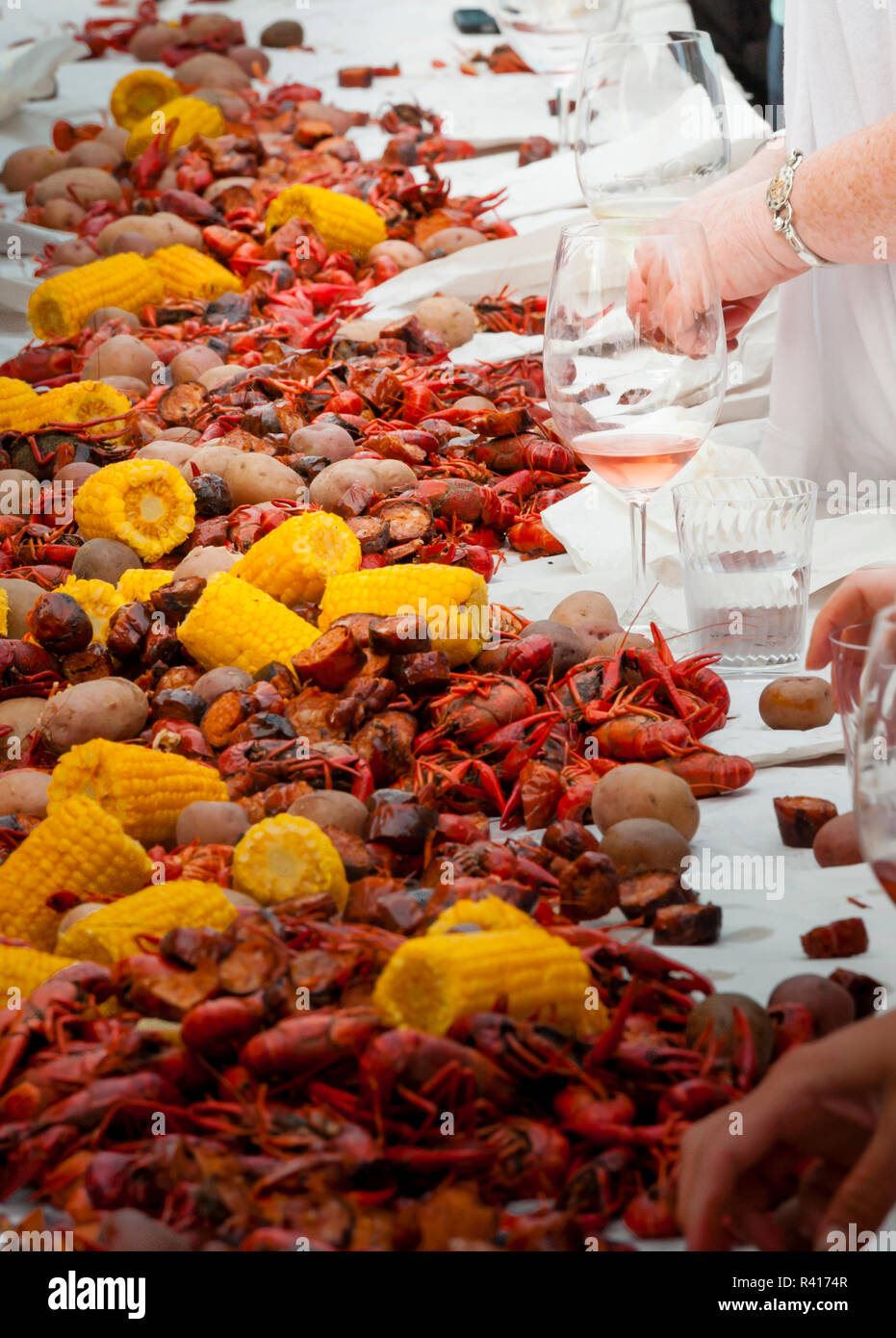 USA, Washington State, Walla Walla. Crawdad feast at Revelry Vintners ...