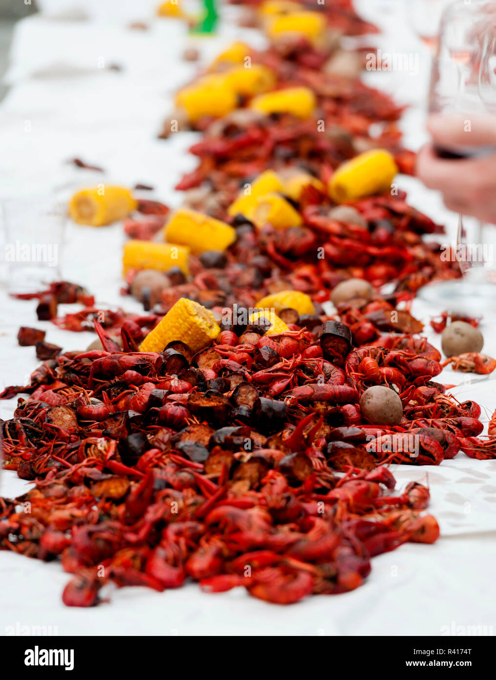 USA, Washington State, Walla Walla. Crawdad feast at Revelry Vintners ...