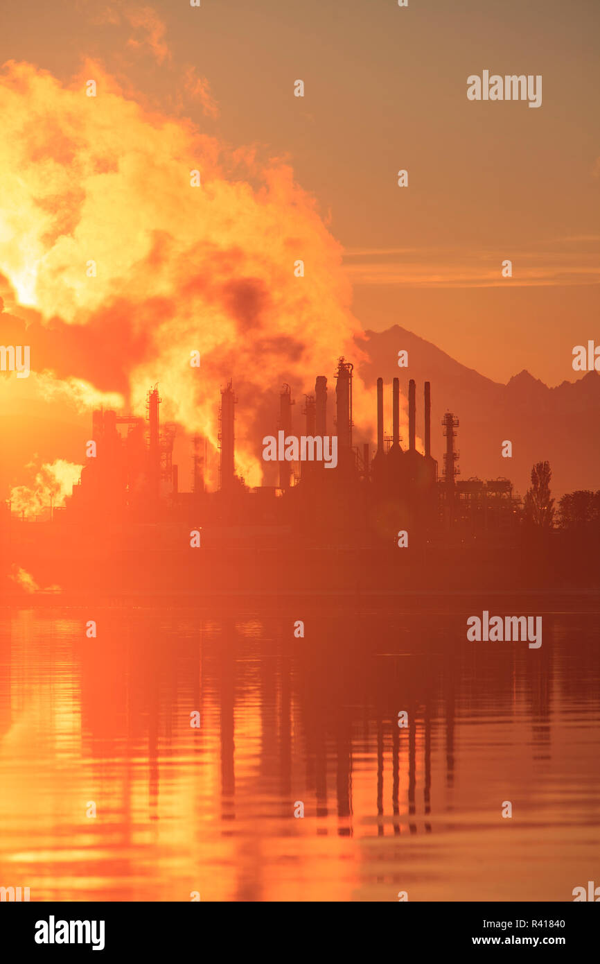 Shell Puget Sound Oil Refinery with Mt. Baker behind, near Anacortes ...