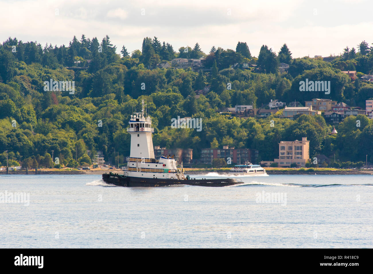 USA, Washington State, Puget Sound. Emery Zidell tugboat. Unique tower ...