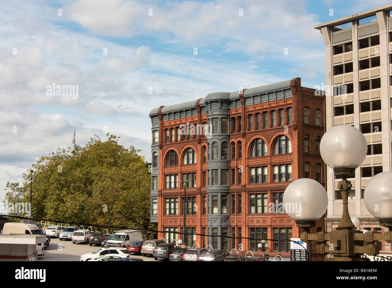 USA, Washington State, Seattle. Historic Pioneer Building of red brick ...