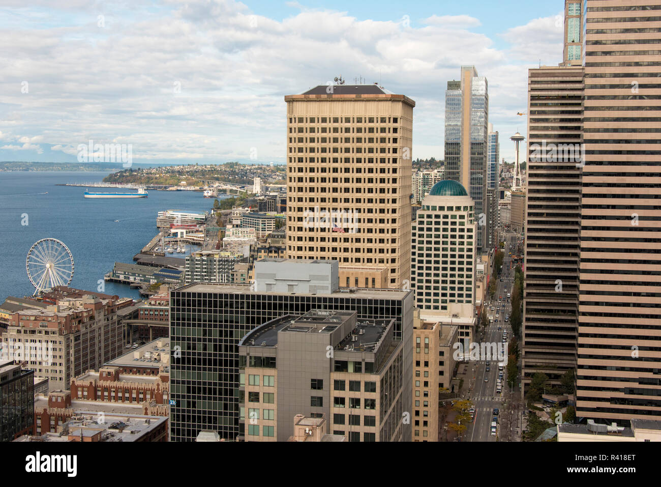 USA, Washington State, Seattle. View from Smith Tower downtown to Space ...