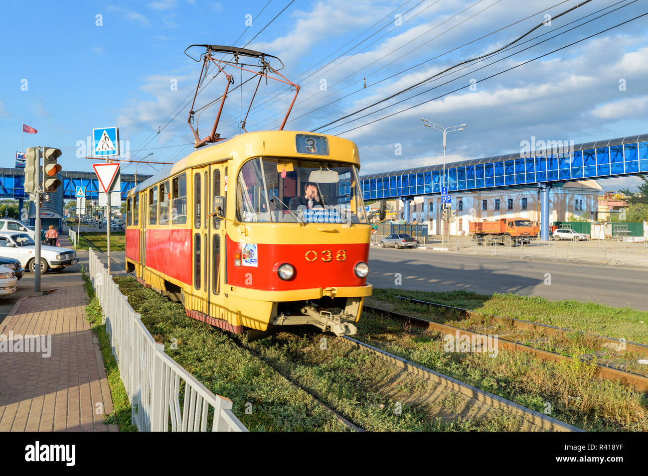 Old tram on the city street Stock Photo - Alamy