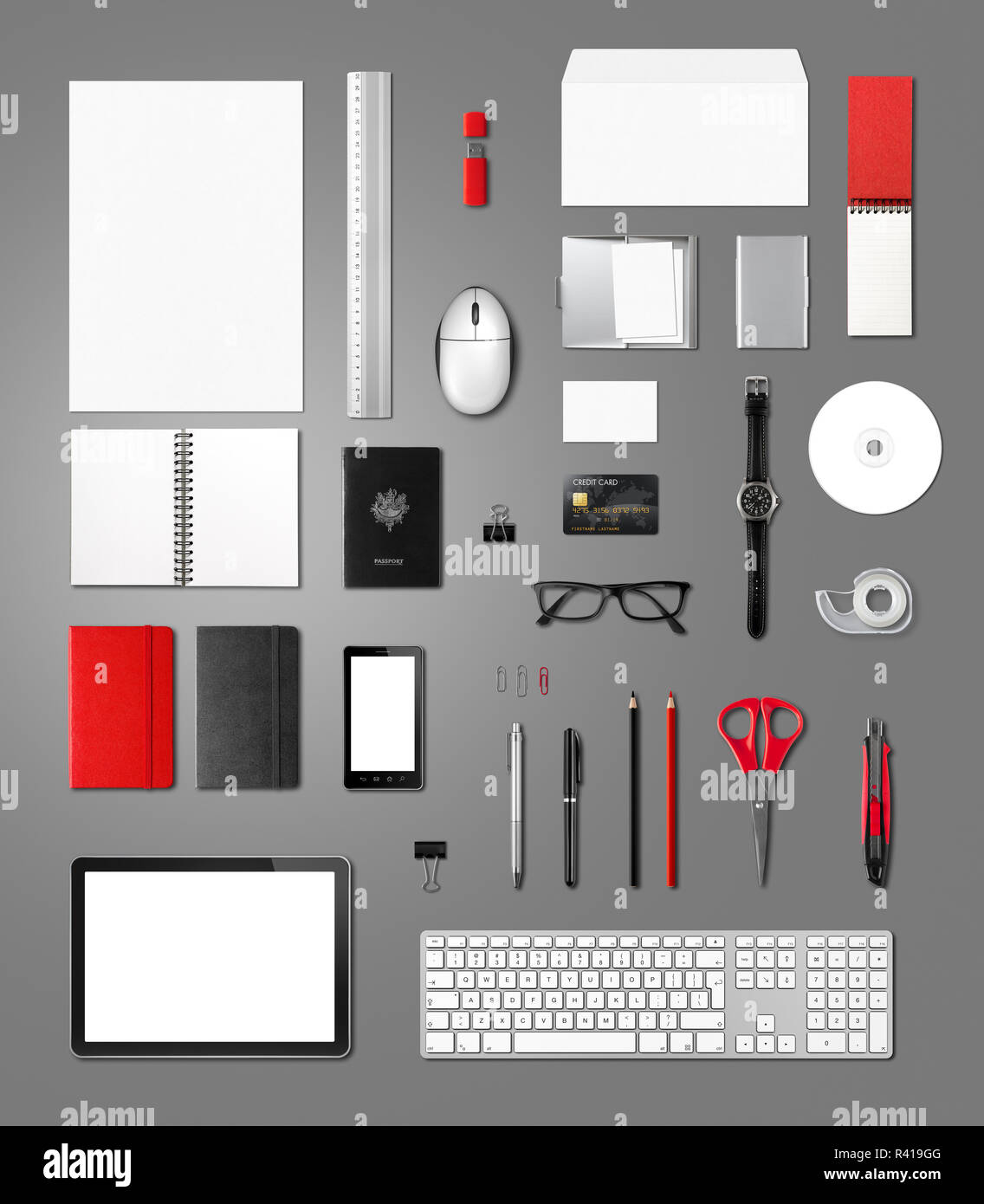 Office supplies mockup template, isolated on background Stock Photo - Alamy