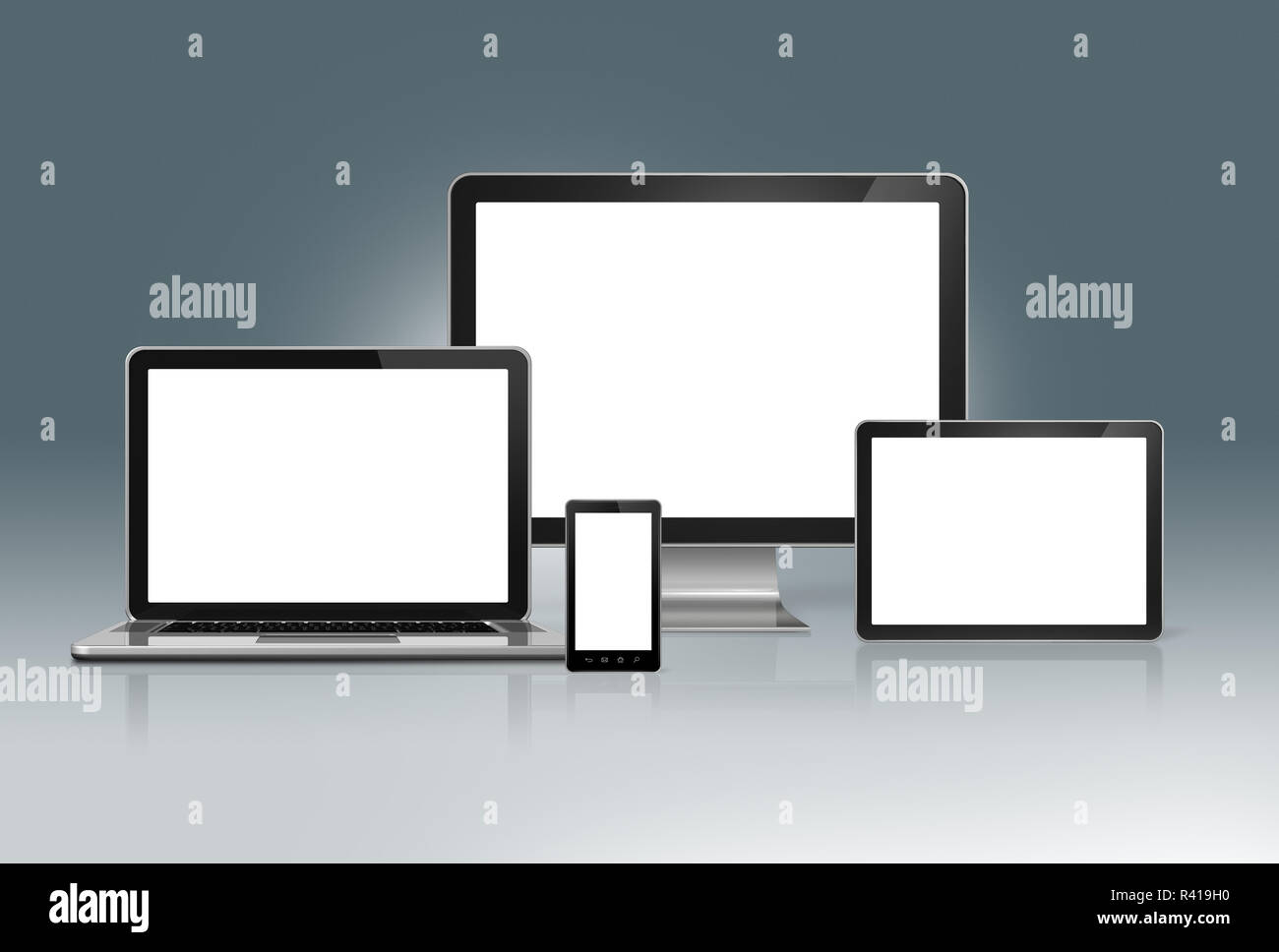 High Tech Computer Set on a futuristic grey background Stock Photo - Alamy