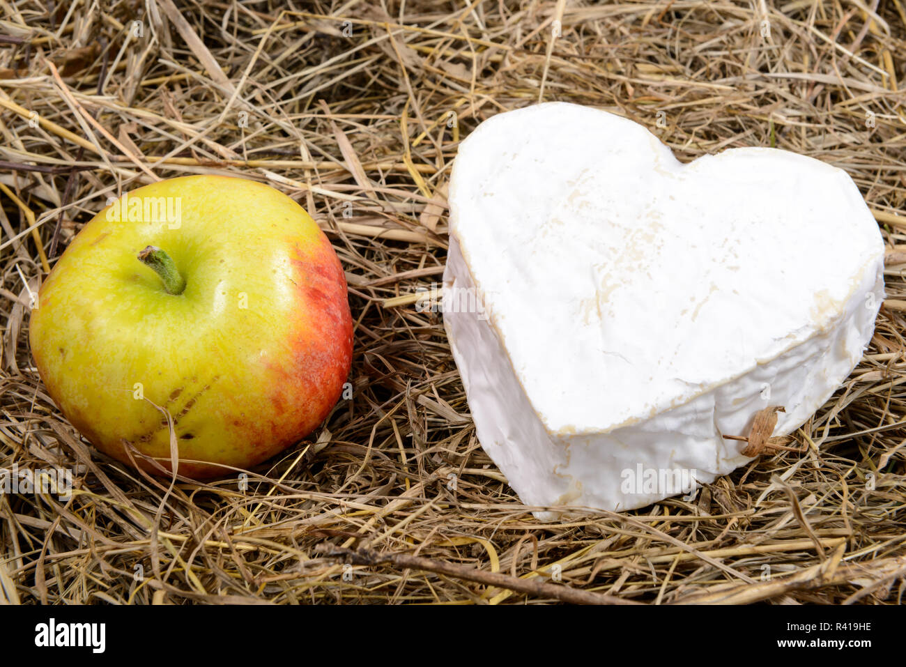 Neufchatel cheese heart shape, on straw Stock Photo - Alamy