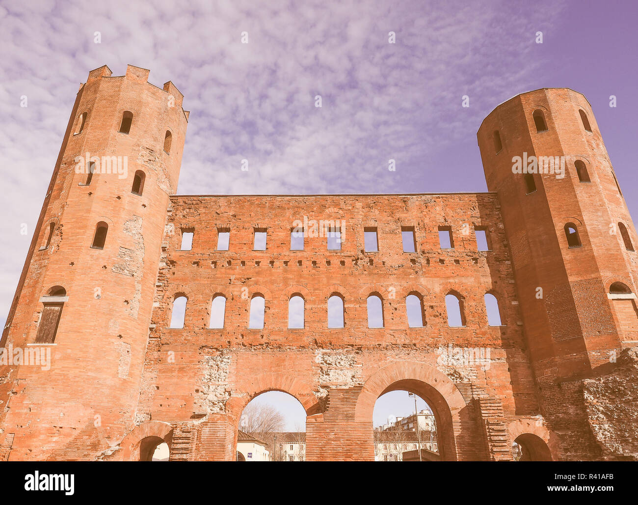 Retro looking Torri Palatine Turin Stock Photo - Alamy