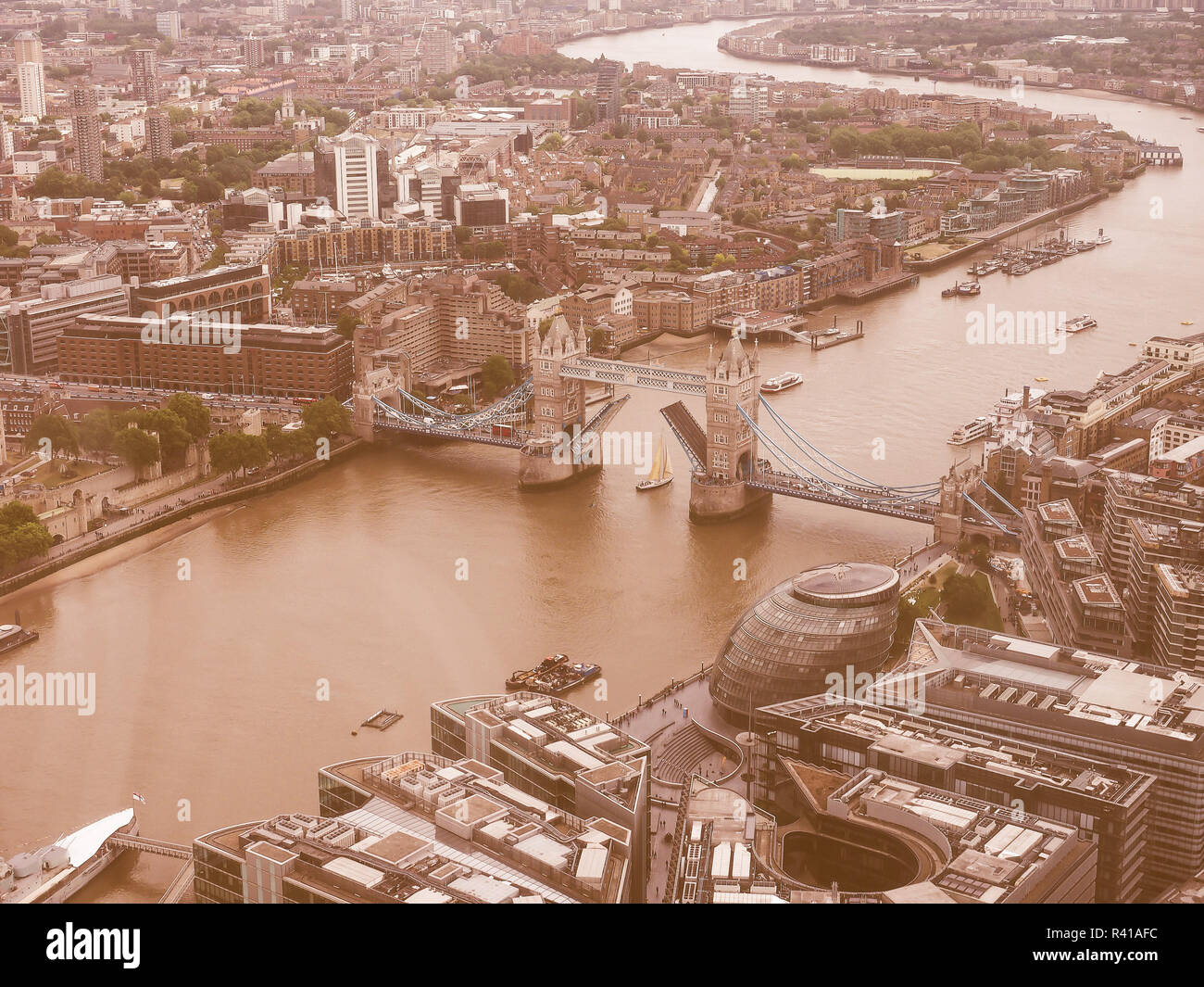 Retro looking Aerial view of London Stock Photo - Alamy