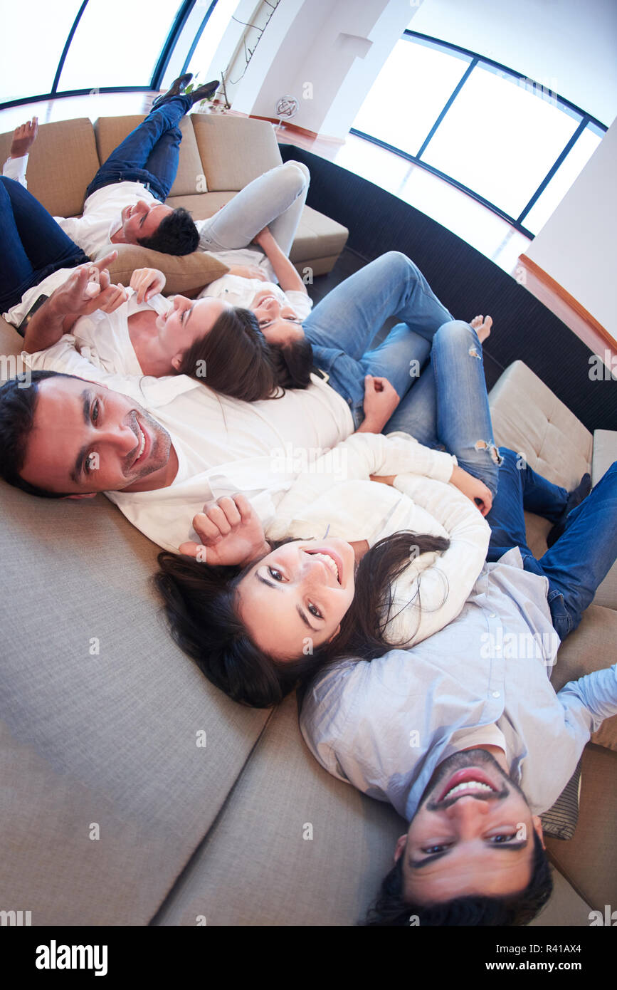 friends group get relaxed at home Stock Photo - Alamy