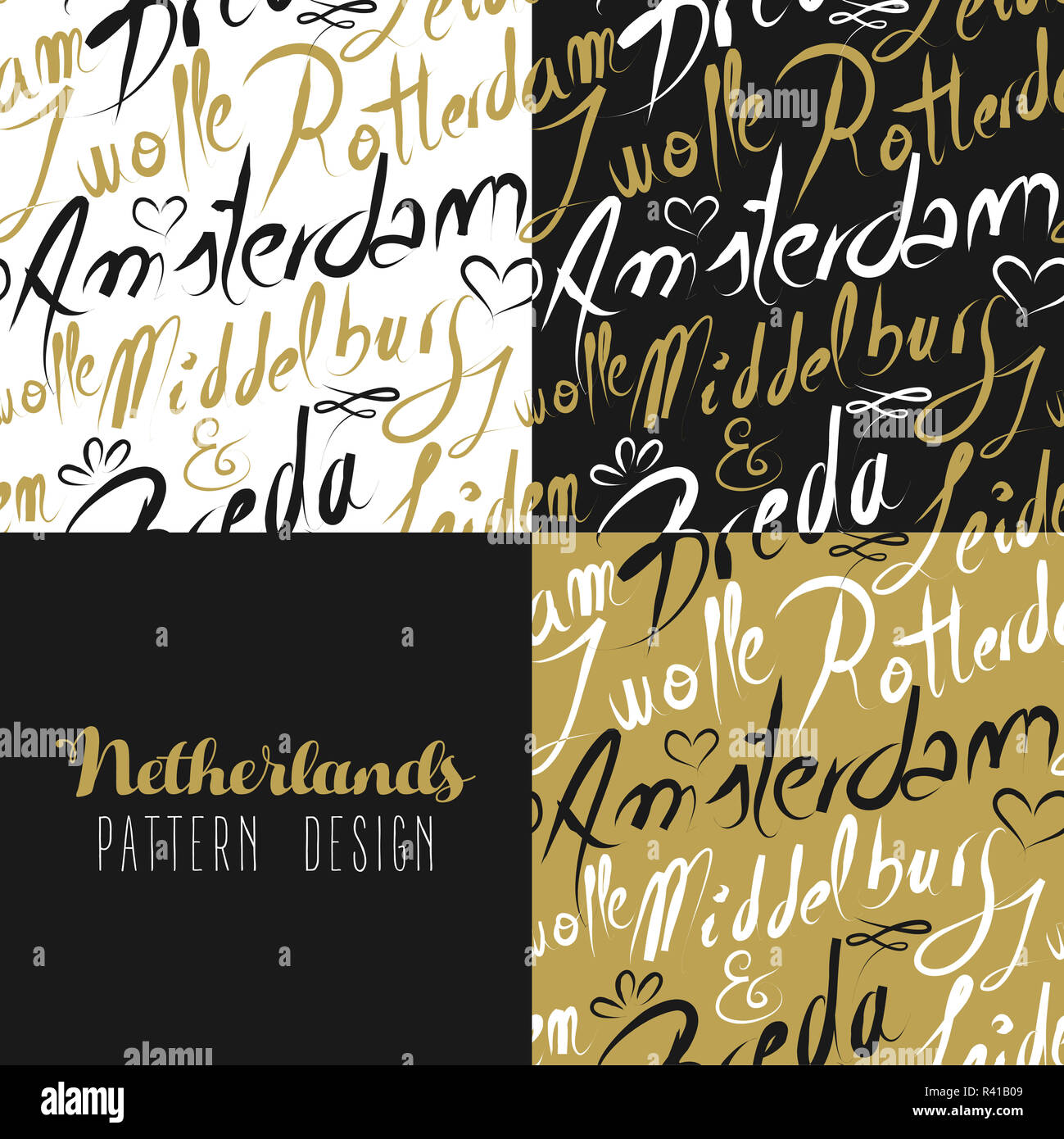 Travel netherlands europe gold seamless pattern Stock Photo - Alamy