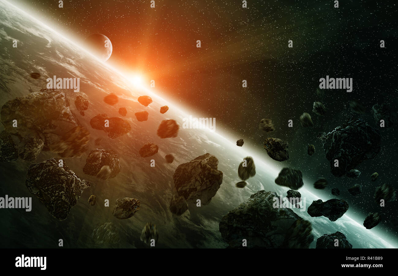 Meteorite impact on planet Earth in space Stock Photo - Alamy