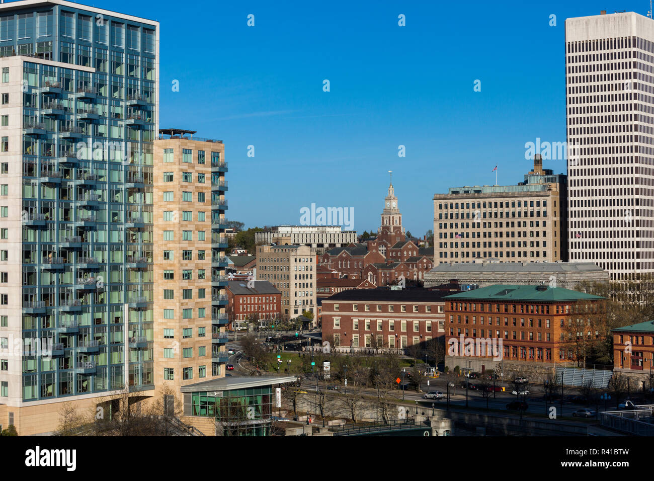 USA, Rhode Island, Providence, city skyline from Waterplace Park Stock ...