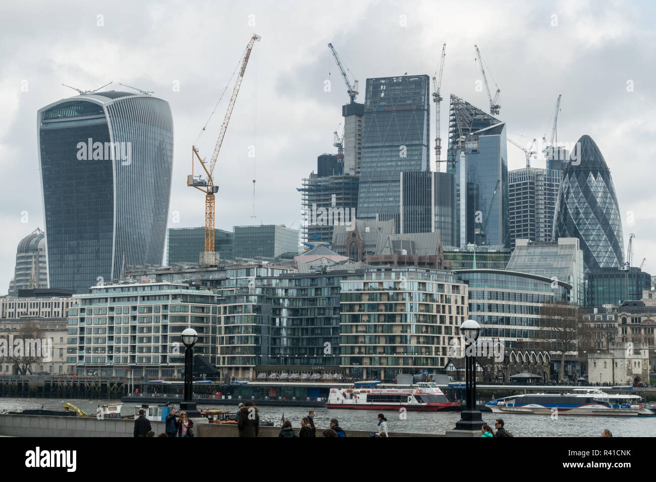 30 st Mary Axe, 52 Lime Street, architecture, dull spring day, gray day ...