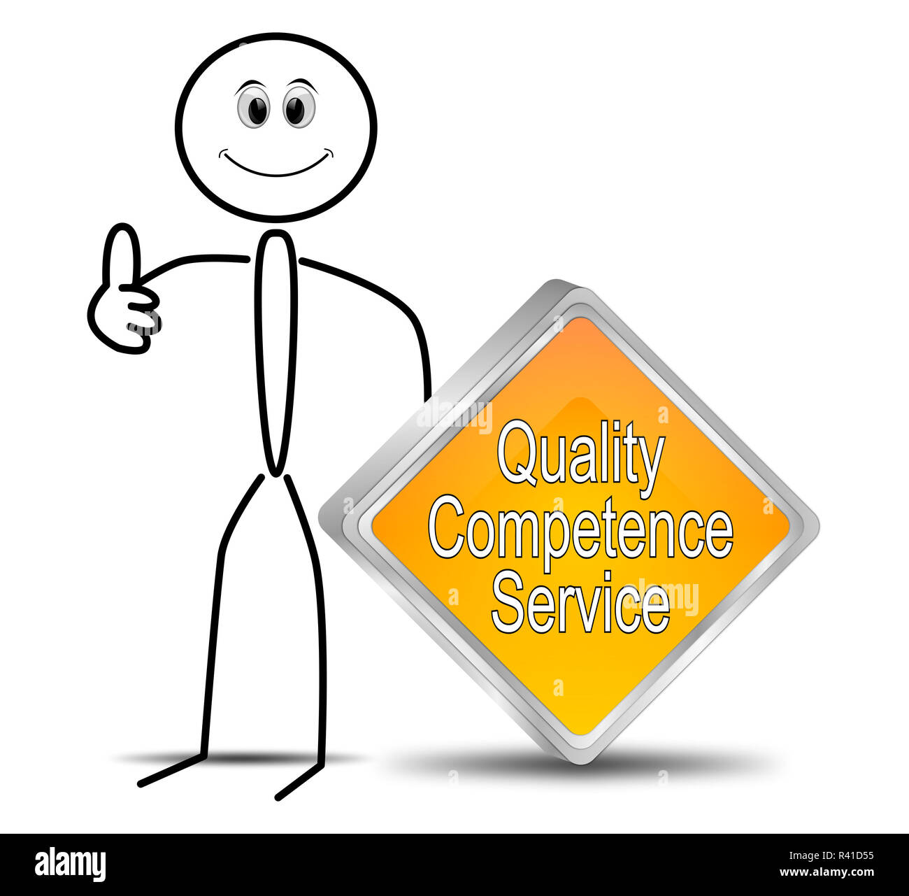 stick figure with Quality Competence Service button Stock Photo - Alamy