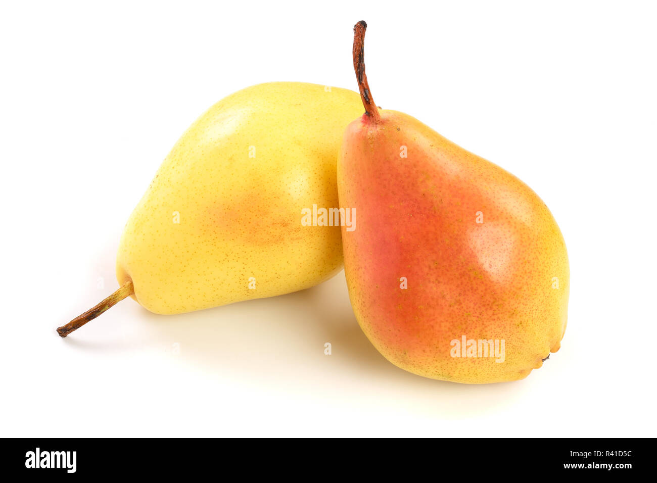 two ripe red yellow pear fruits isolated on white background Stock ...