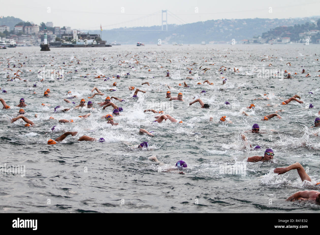 ISTANBUL, TURKEY - JULY 22, 2018: Swimmers swim during Samsung ...