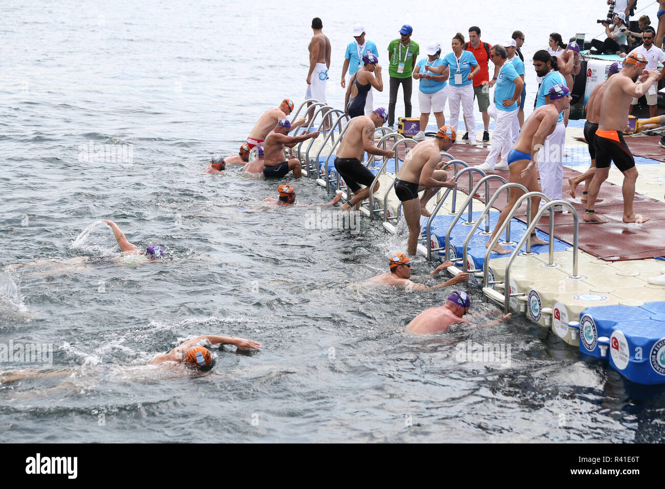 ISTANBUL, TURKEY - JULY 22, 2018: Swimmers swim during Samsung ...