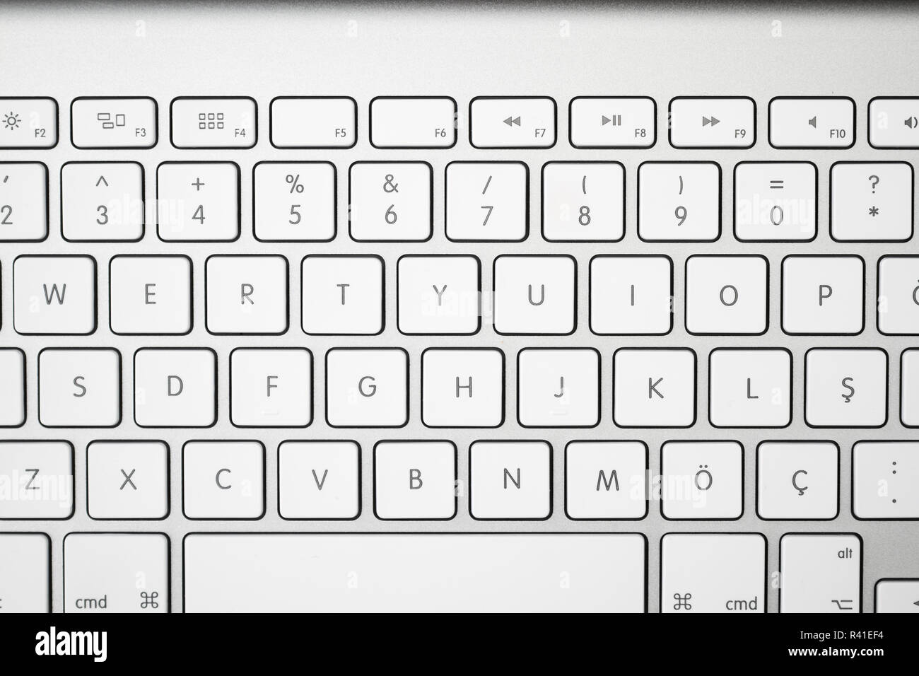 Close up of a Modern White, Gray Computer Keyboard with Turkish Letters ...