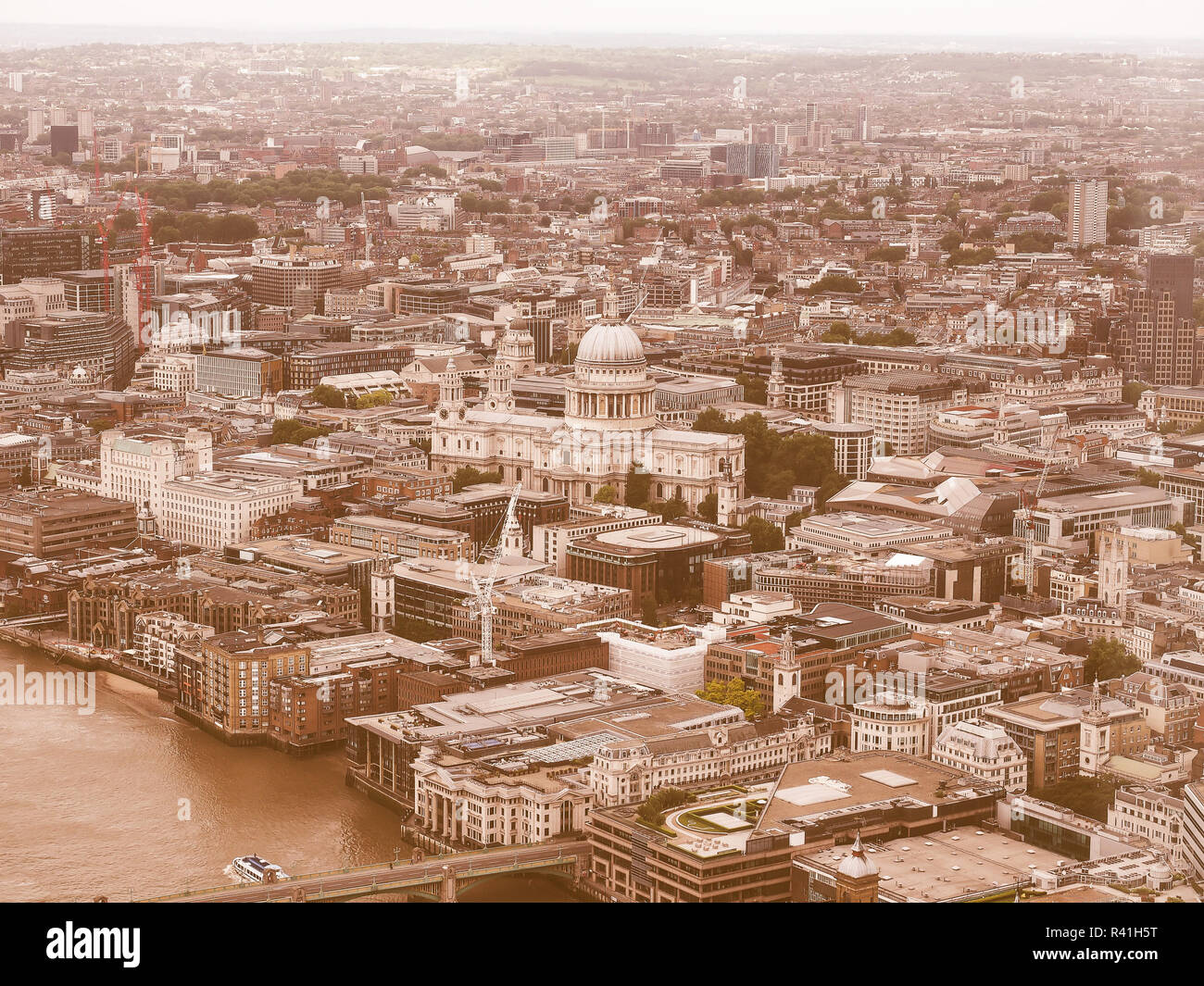 Retro looking Aerial view of London Stock Photo - Alamy