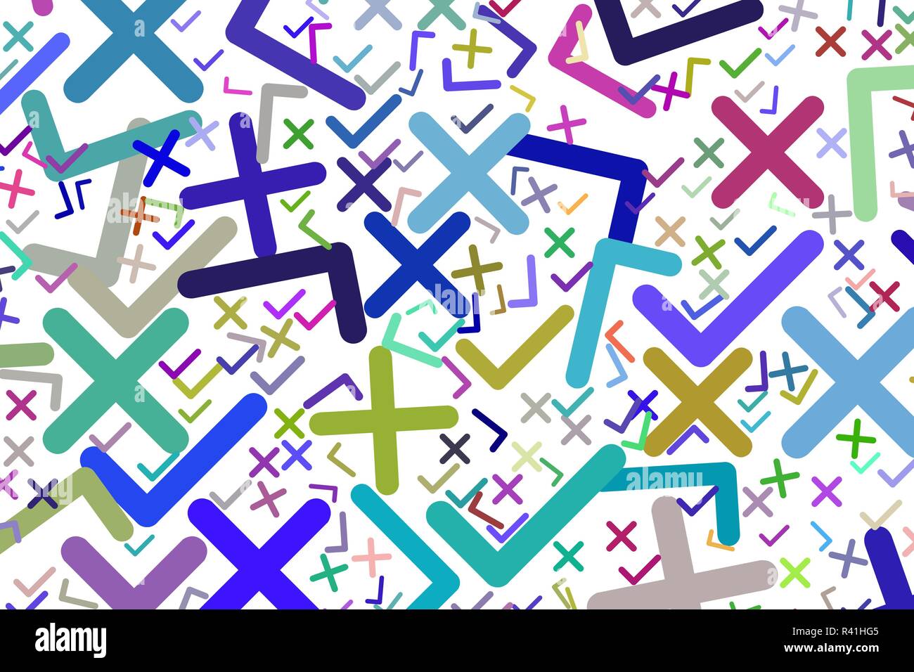 Background or backdrop, tick or cross mark, right or wrong sign hand ...