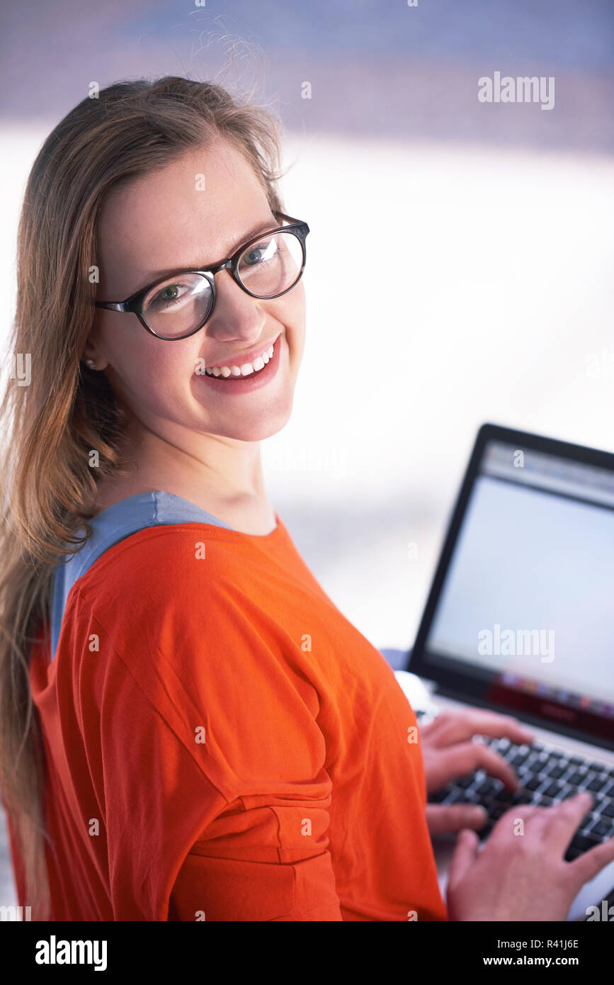 student girl with laptop computer Stock Photo - Alamy