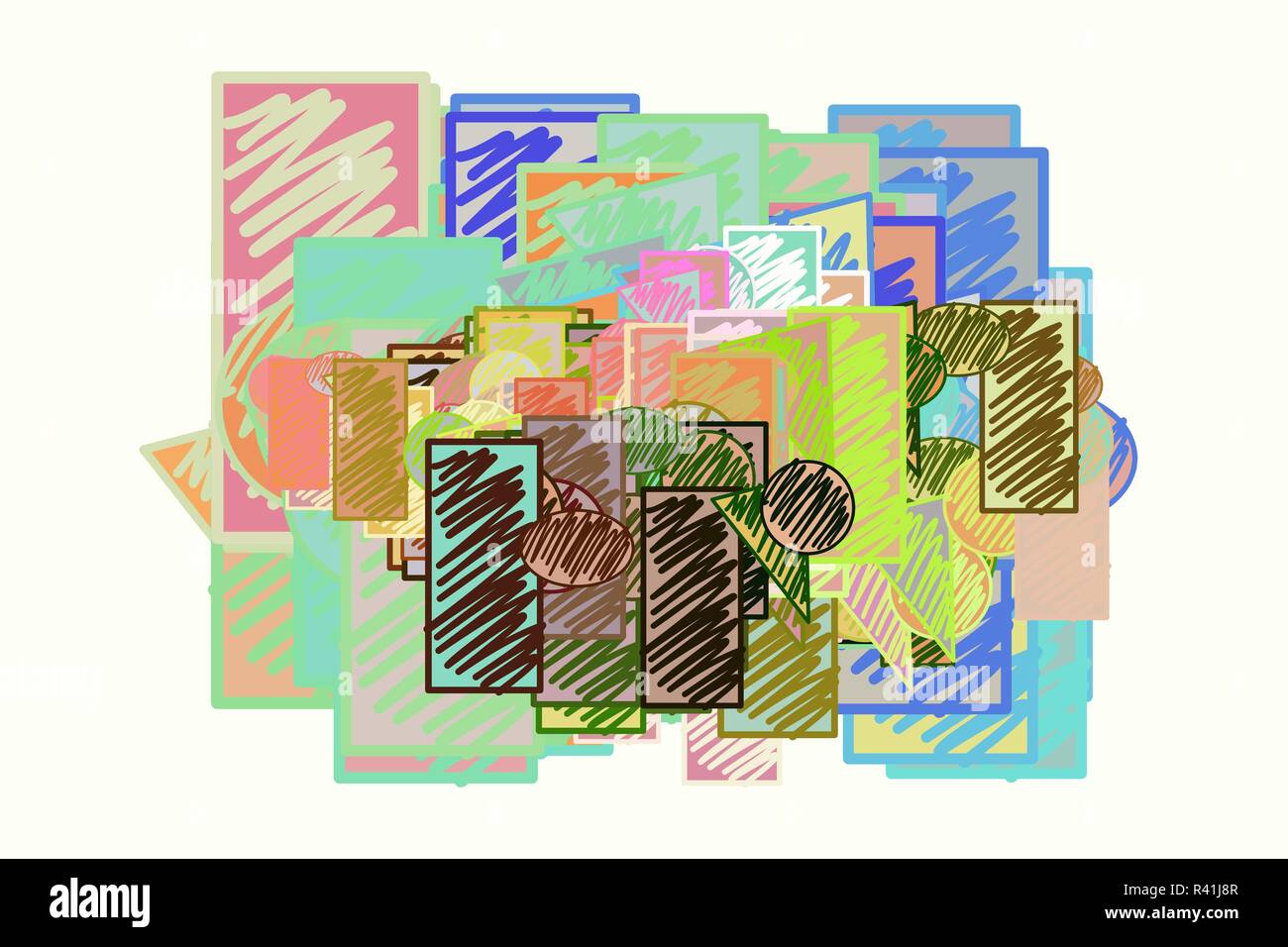 Mixed or mutiple shapes abstract hand drawn background, texture or ...